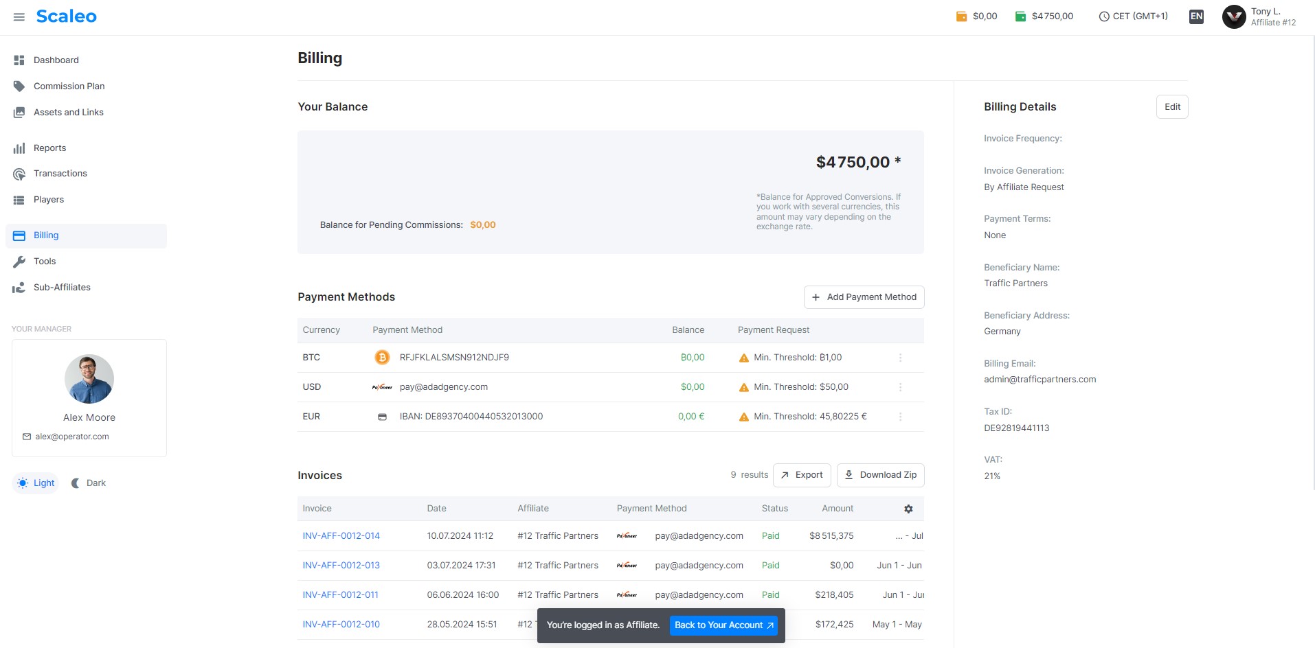 Operator Platform - Affiliate Access - Scaleo Help Center