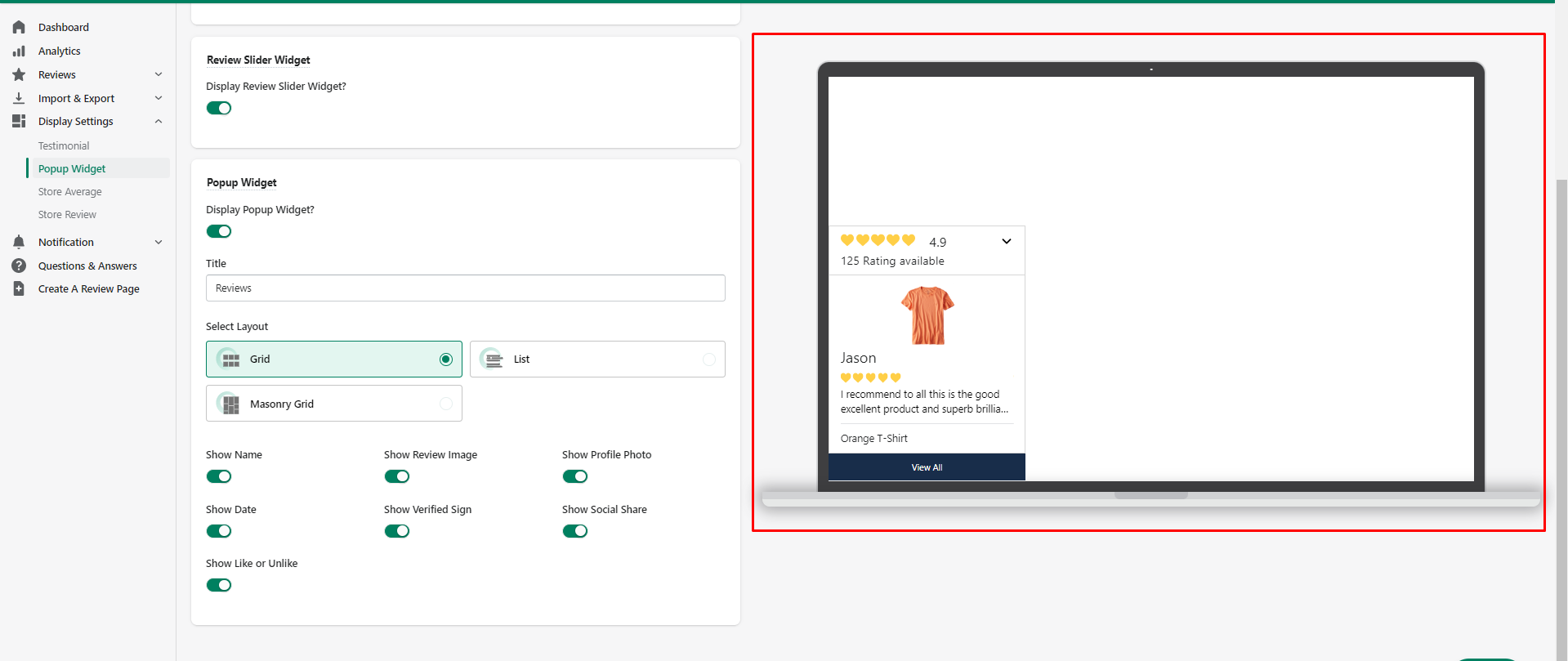 Pop-up Widget Settings. - WebContrive