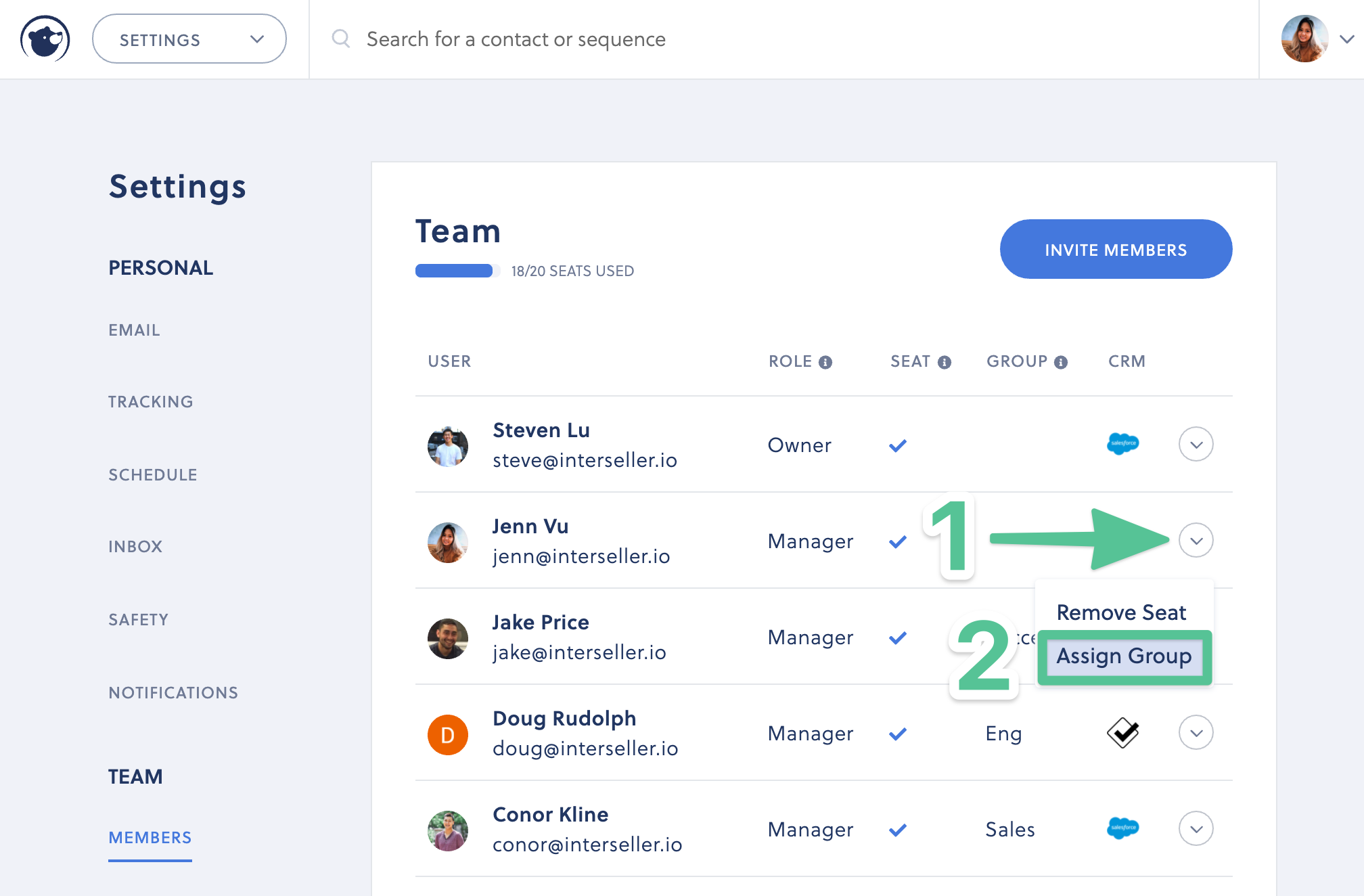 Create and assign groups to users on a team - Interseller Knowledge Base
