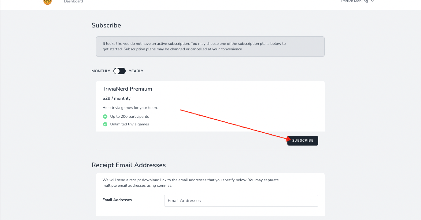 How to Subscribe to Paid Plan - TriviaNerd Knowledge Base
