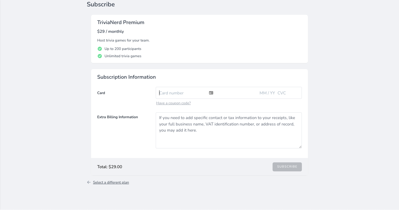 How to Subscribe to Paid Plan - TriviaNerd Knowledge Base