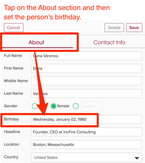 How do I add a birthday to a person's profile? - Cloze Help Center