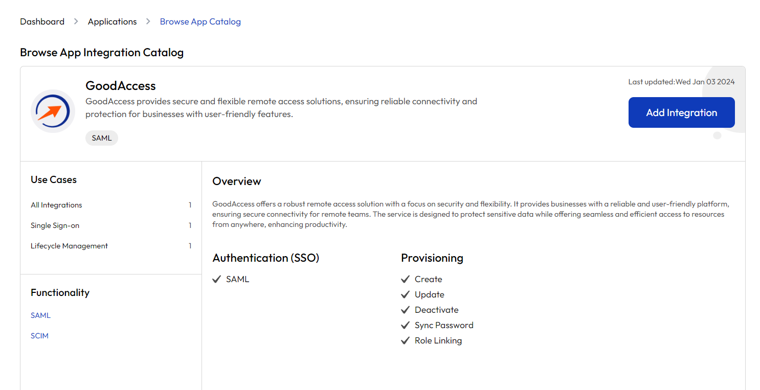 SAML 2.0 for GoodAccess to Infisign - Infisign