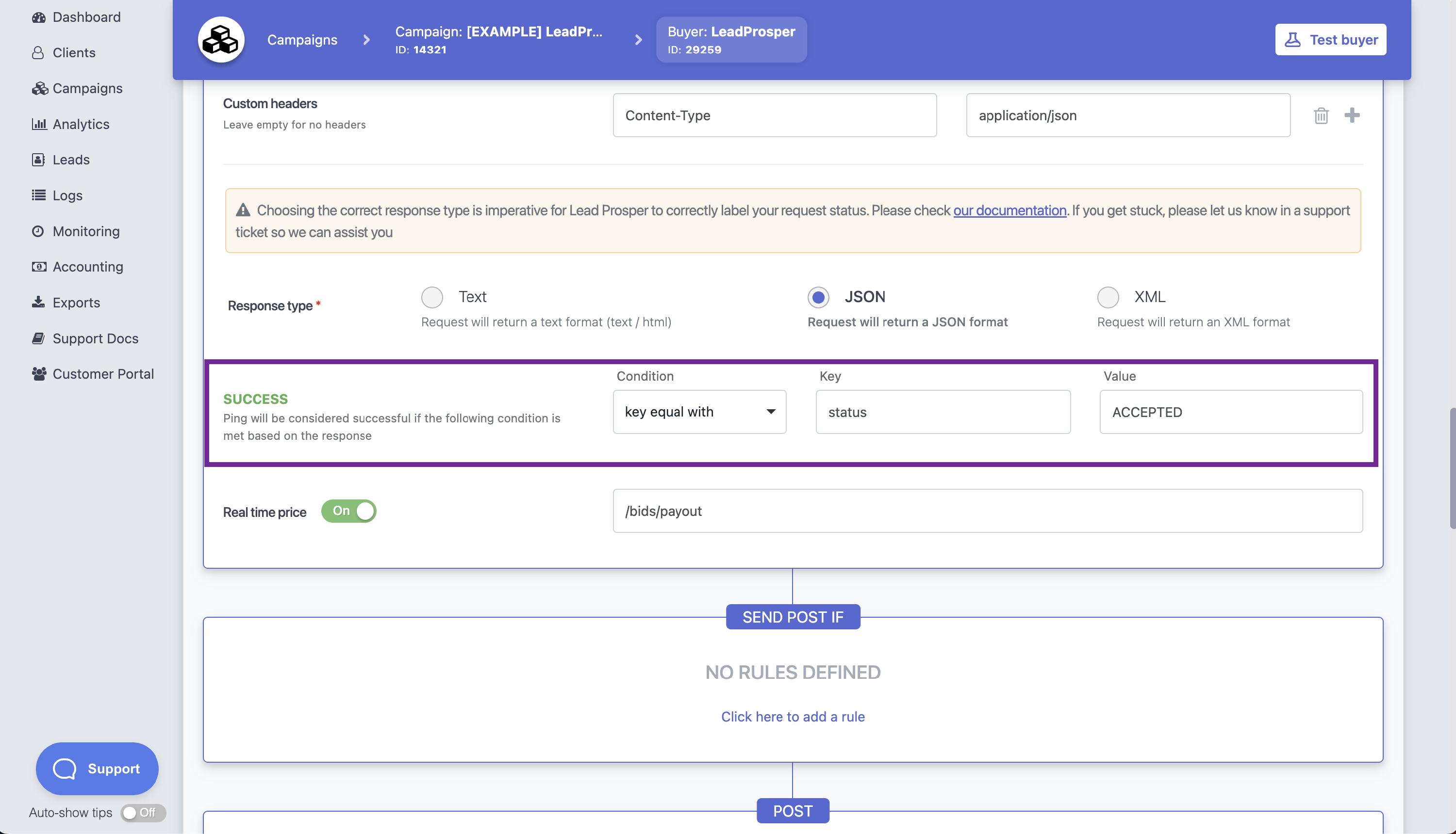 Lead Prosper Ping Post Setup - Lead Prosper Knowledge Base