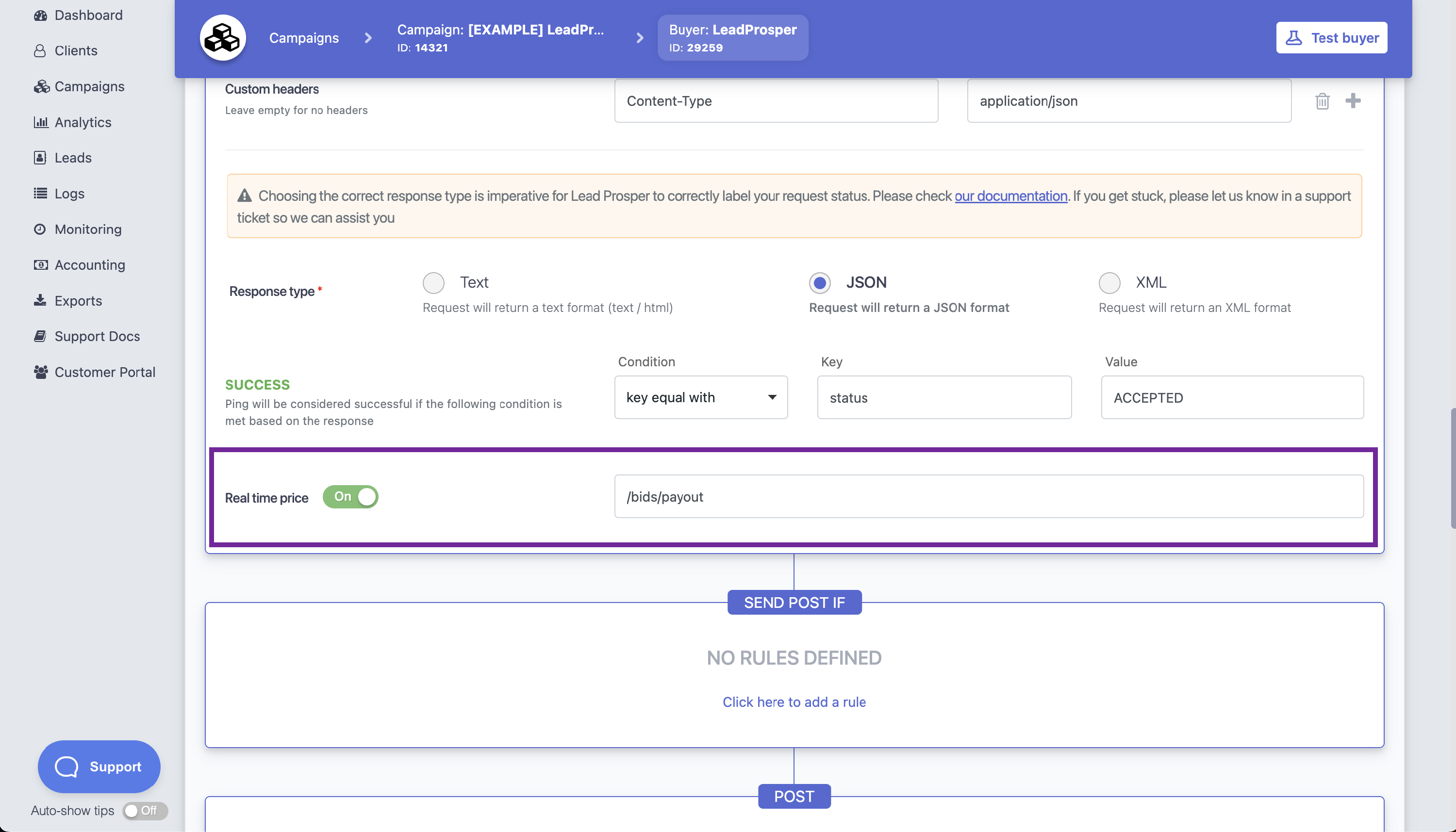 Lead Prosper Ping Post Setup - Lead Prosper Knowledge Base