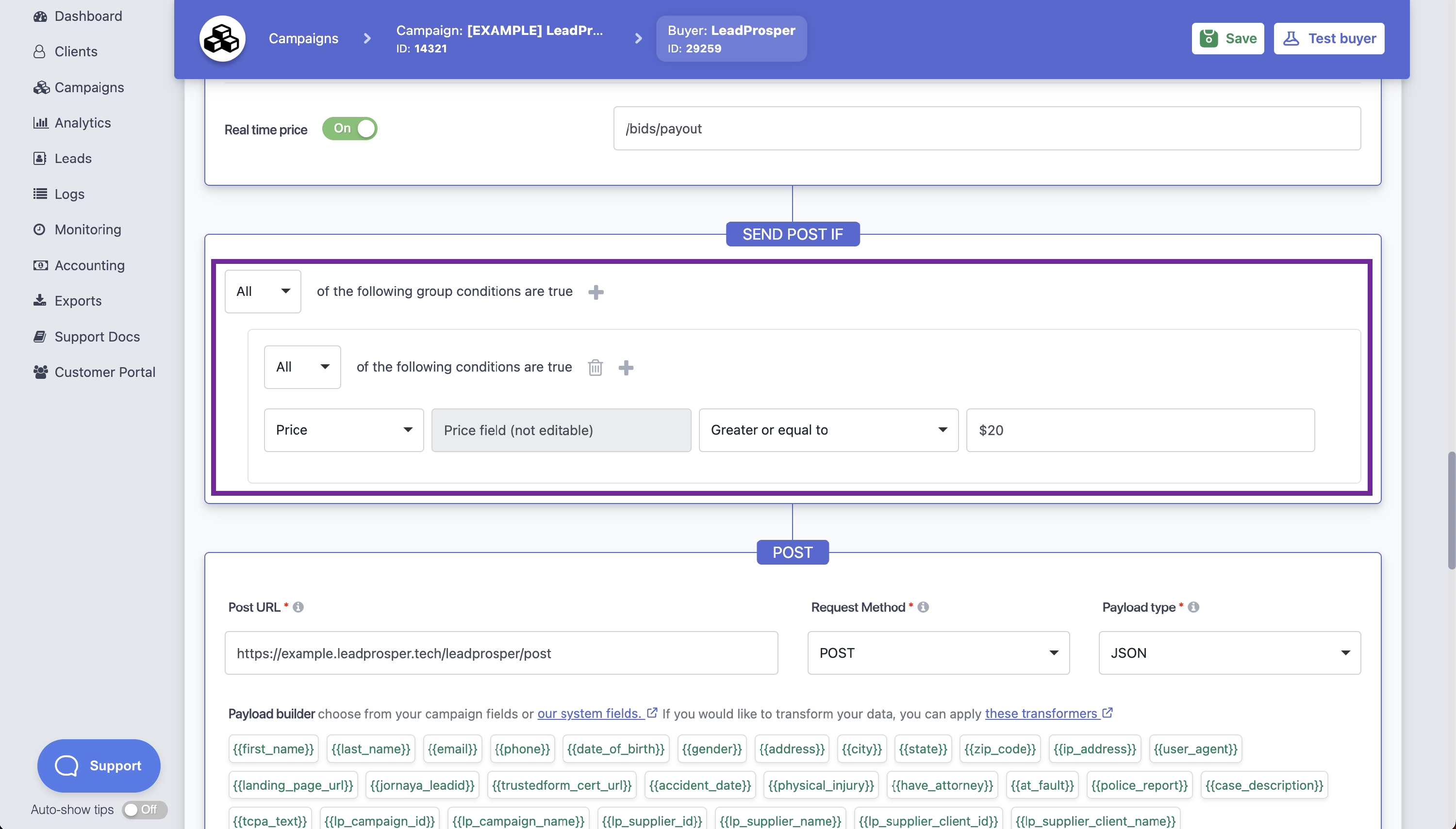 Lead Prosper Ping Post Setup - Lead Prosper Knowledge Base