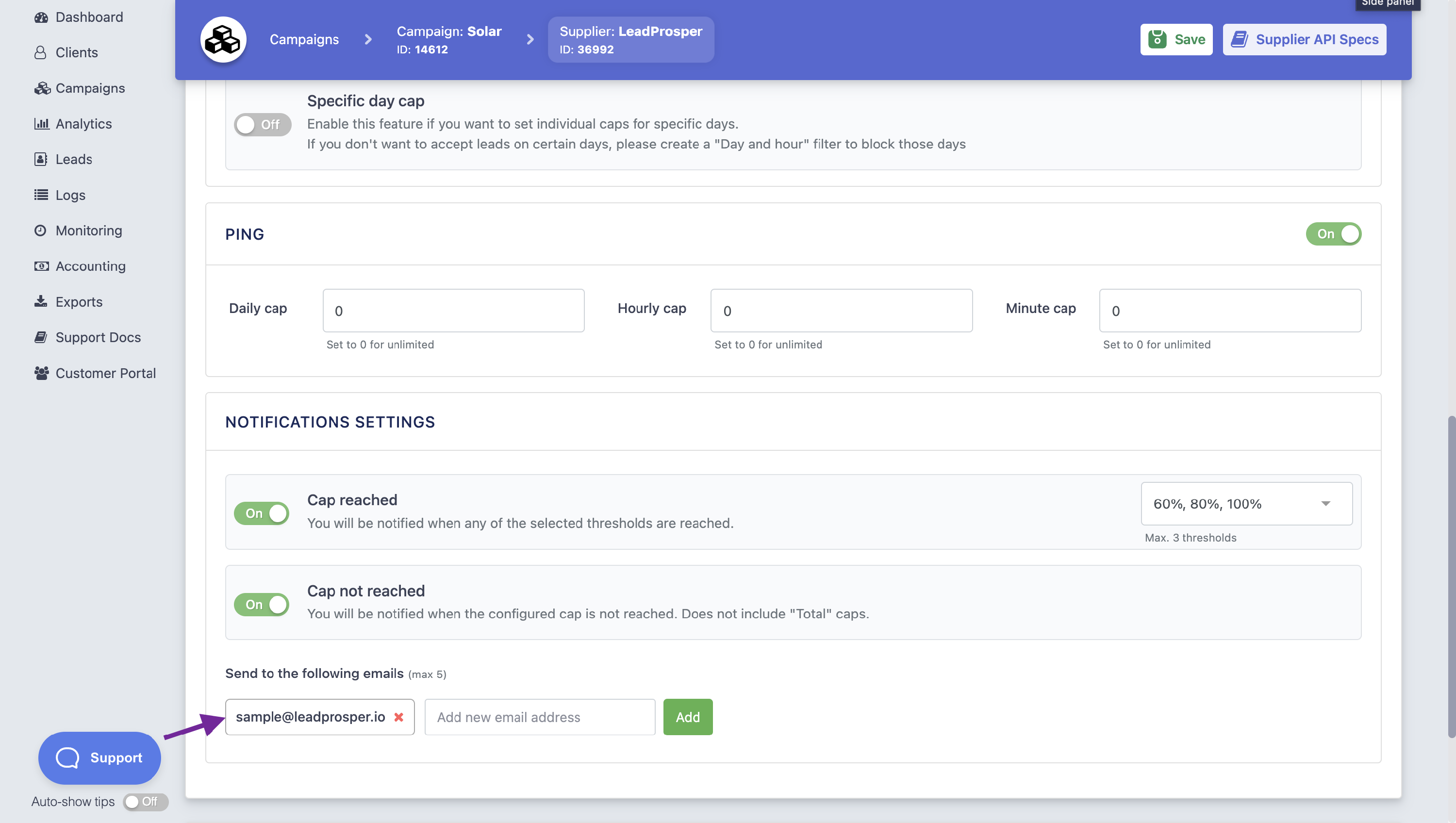 New Feature Highlight — Cap Notifications - Lead Prosper Knowledge Base