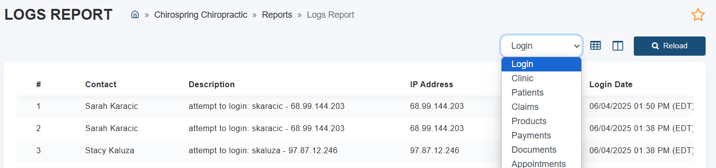 Logs Report - ChiroSpring 360 Help Center