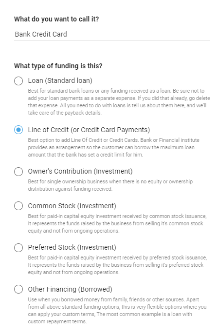Entering a line of credit - Help Center | Upmetrics