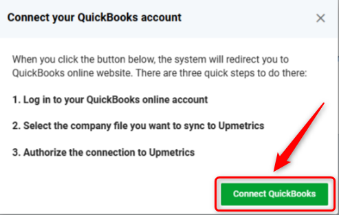 How to connect Quickbooks with Upmetrics? - Help Center | Upmetrics