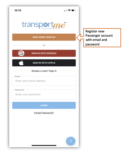 Transportme™ Passenger app - signing up a new passenger account - You ...