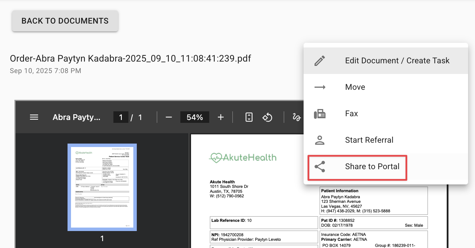 Sharing Documents to the Patient Portal - Akute Health Knowledge Base