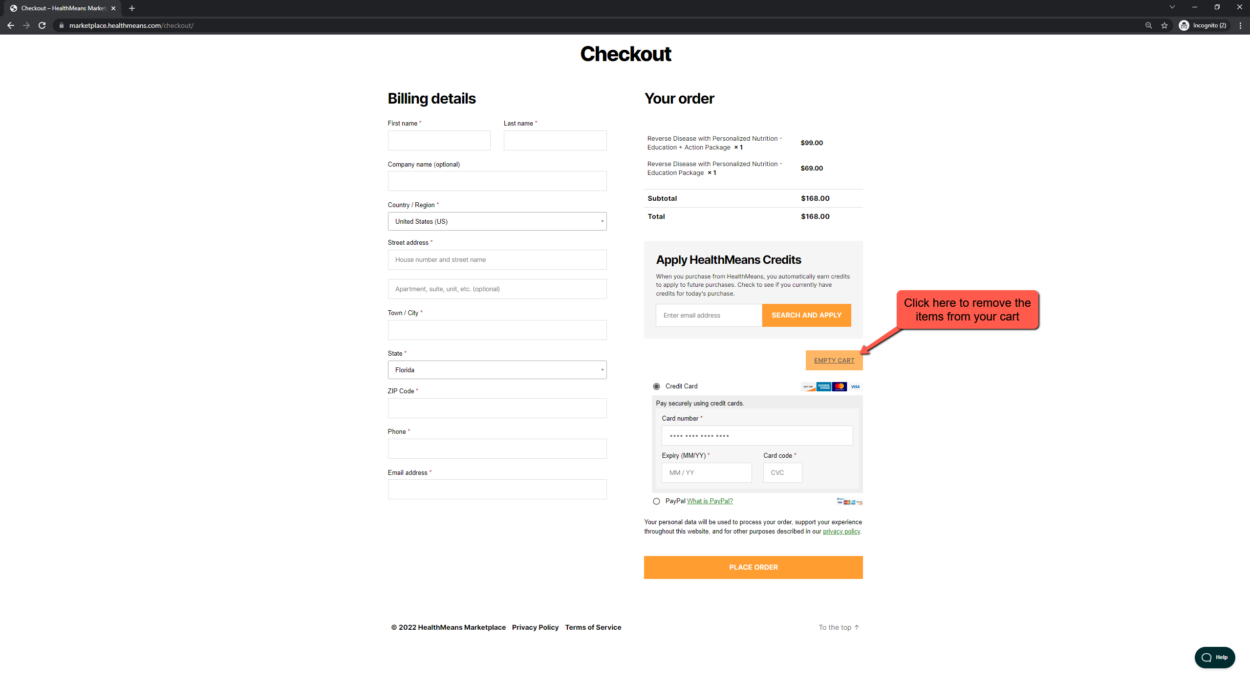 Remove Items From Your Cart - HealthMeans Knowledge Base