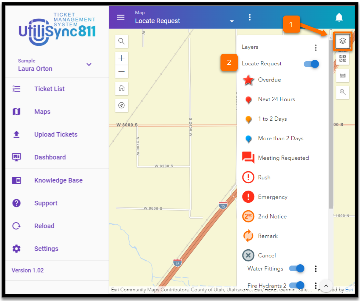 Toggle Layers On and Off on the Map - UtiliSync