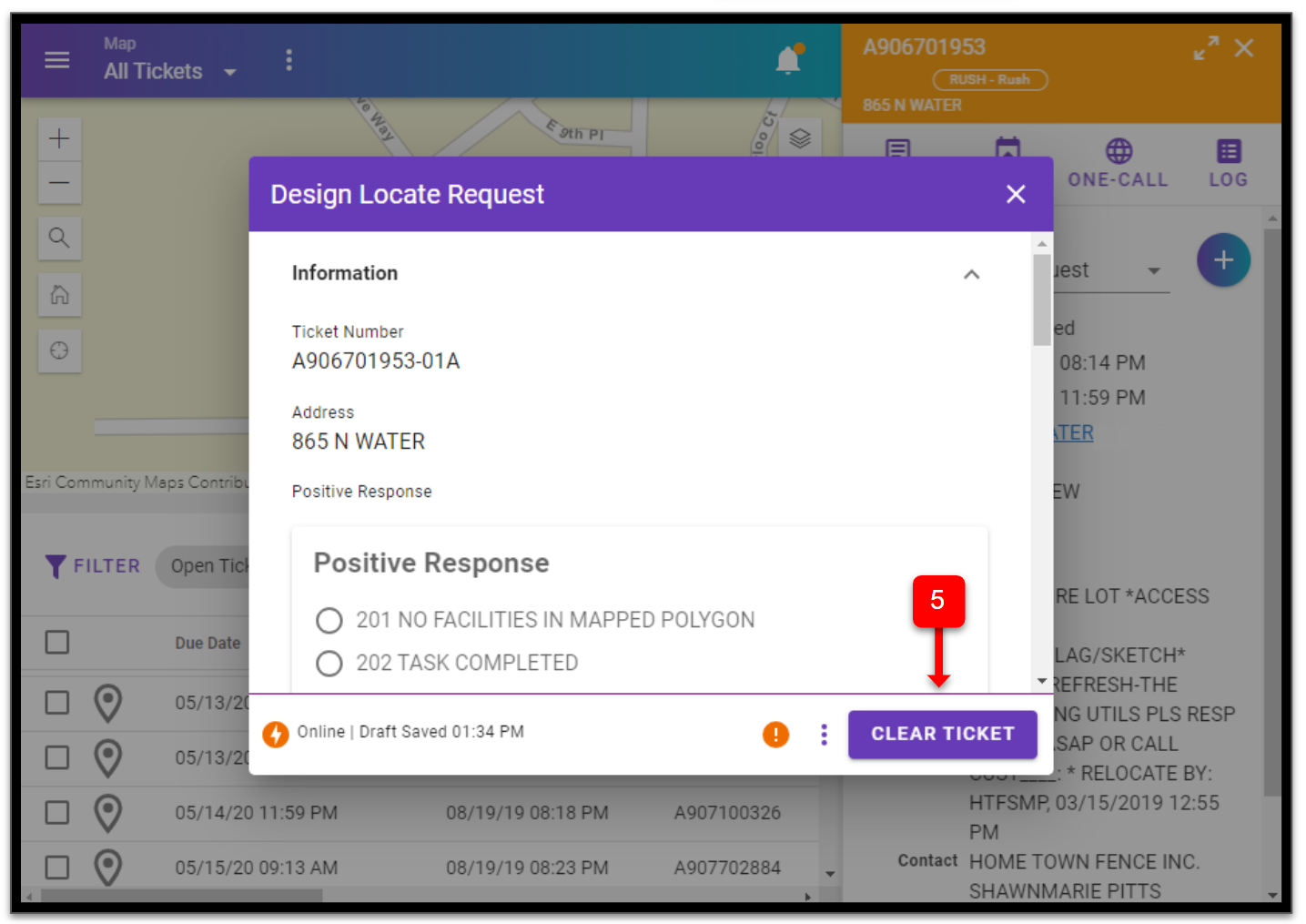 Clear a Ticket From the Map - UtiliSync