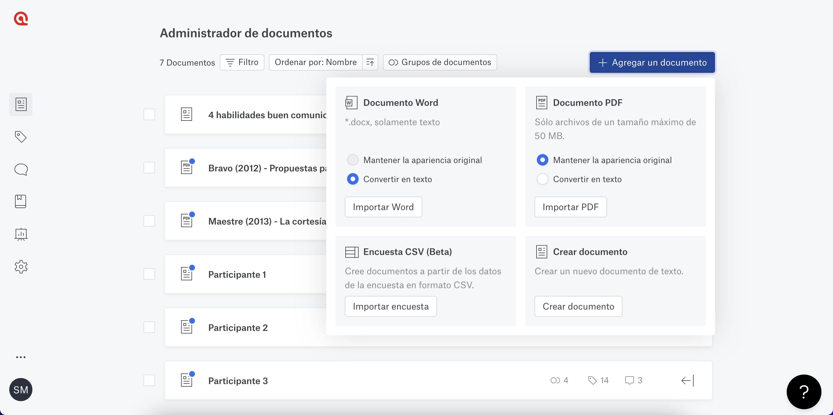 Crear documentos - ATLAS.ti Help in Spanish