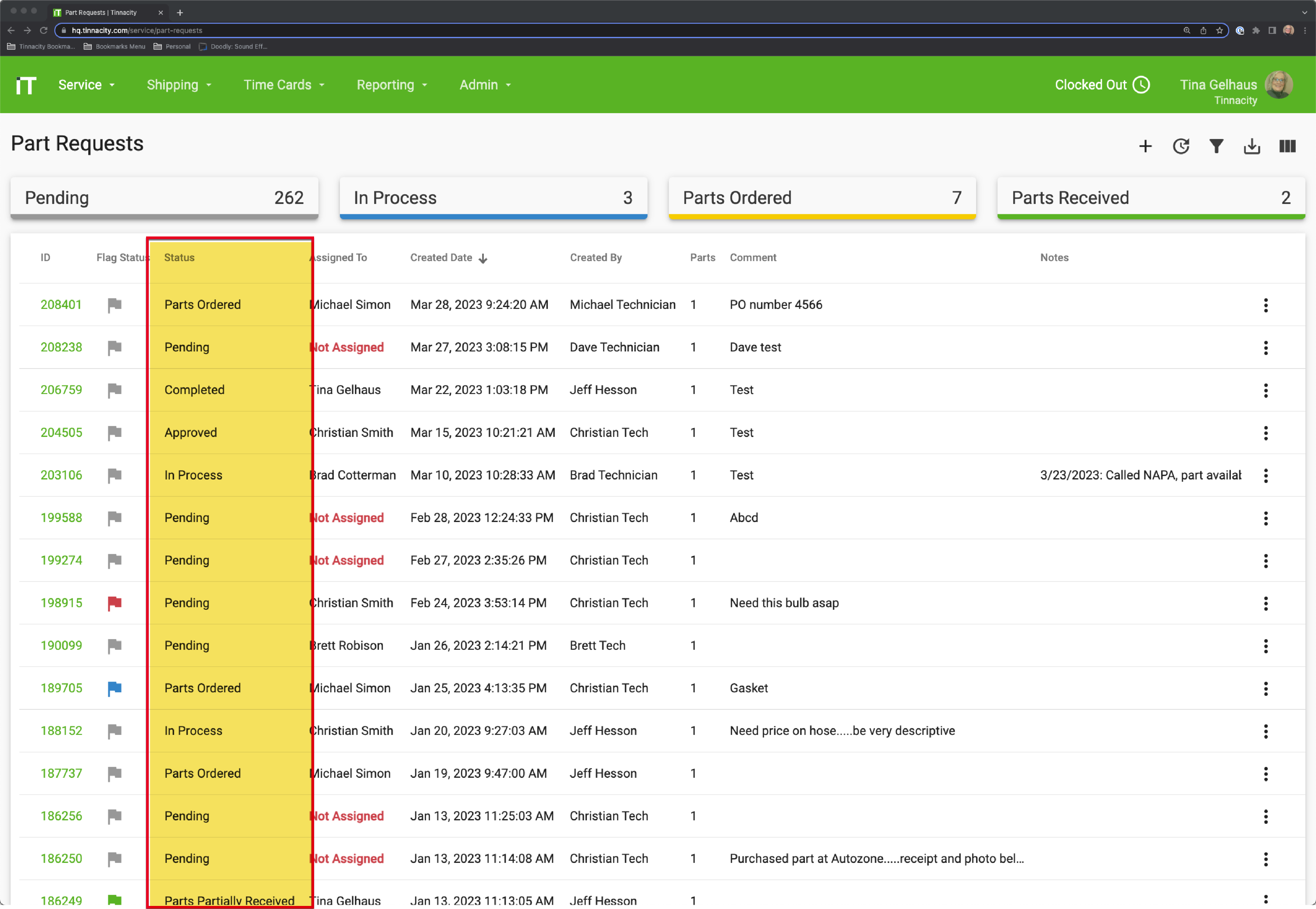 Part Request Status - Tinnacity's Knowledge Base