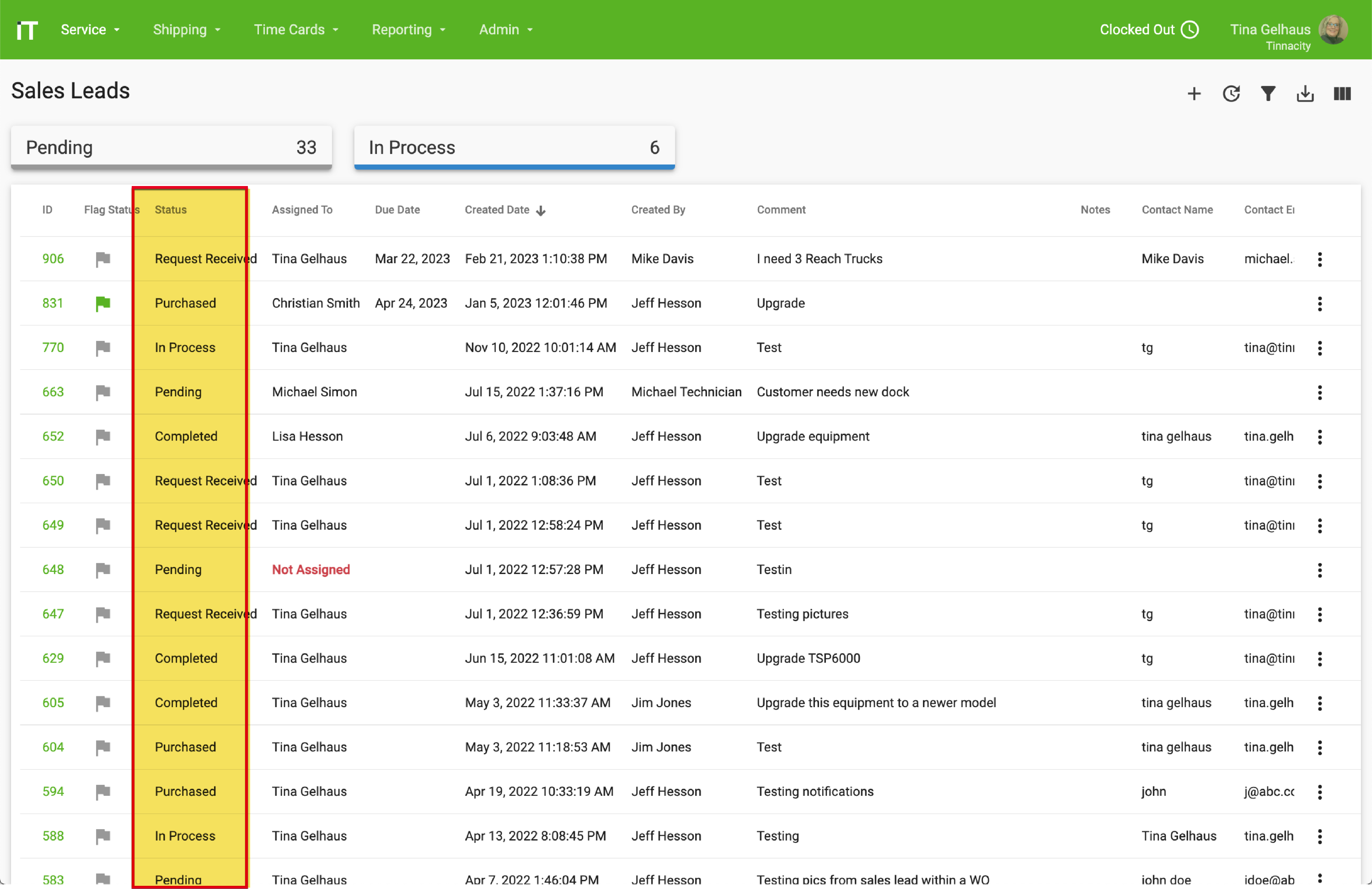 Sales Lead Status - Tinnacity's Knowledge Base