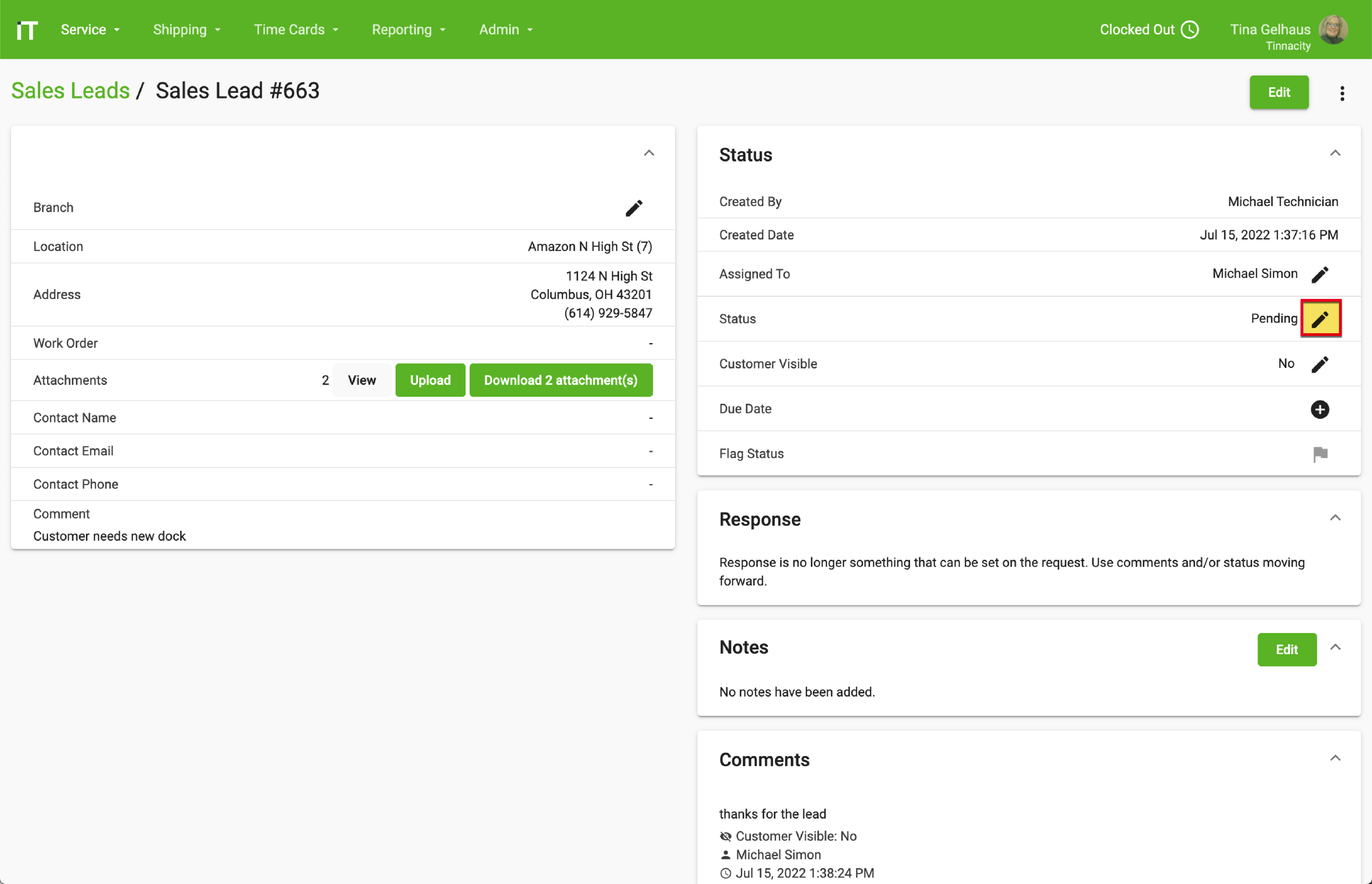 Sales Lead Status - Tinnacity's Knowledge Base