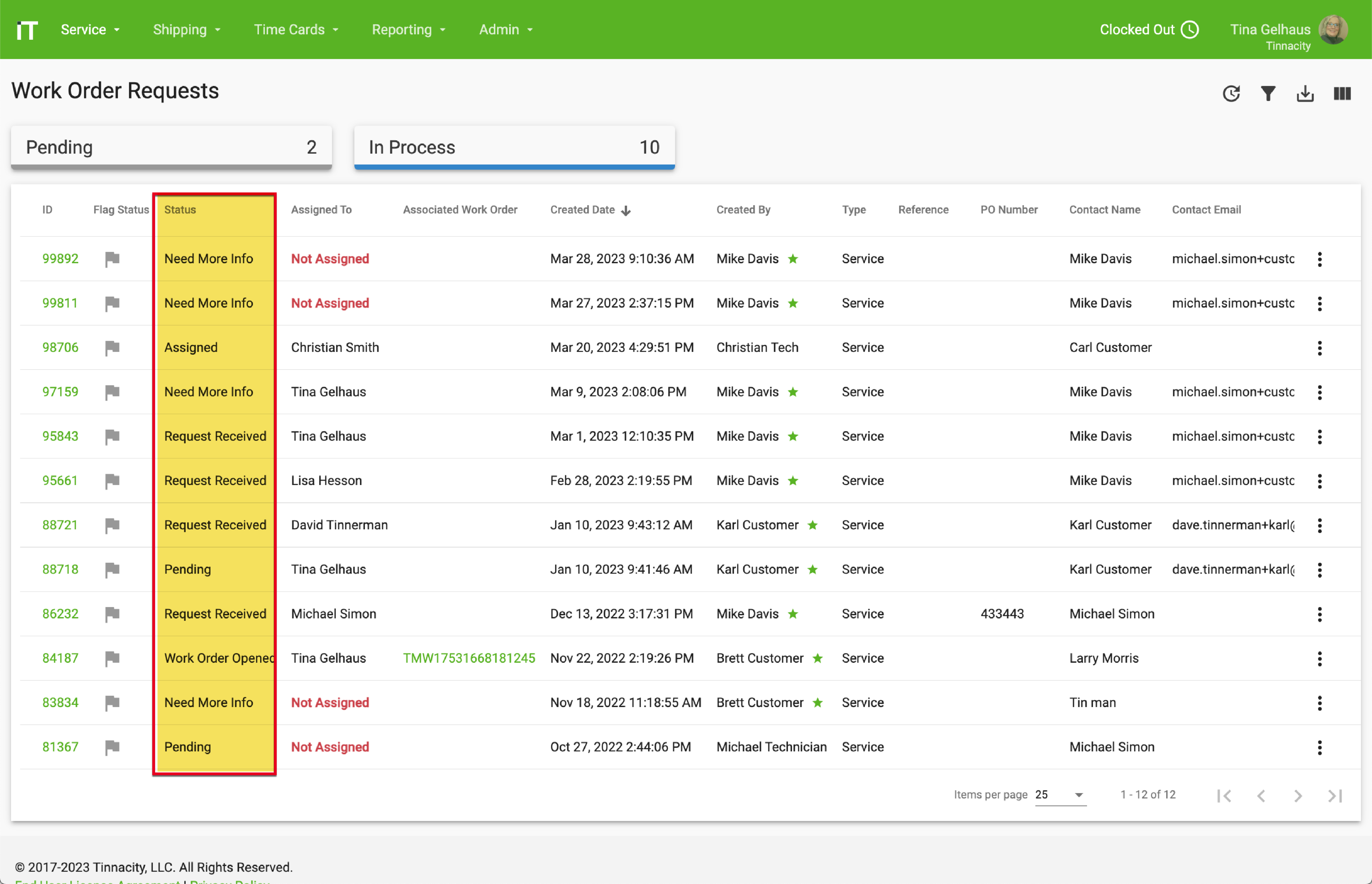 Work Order Request Status - Tinnacity's Knowledge Base