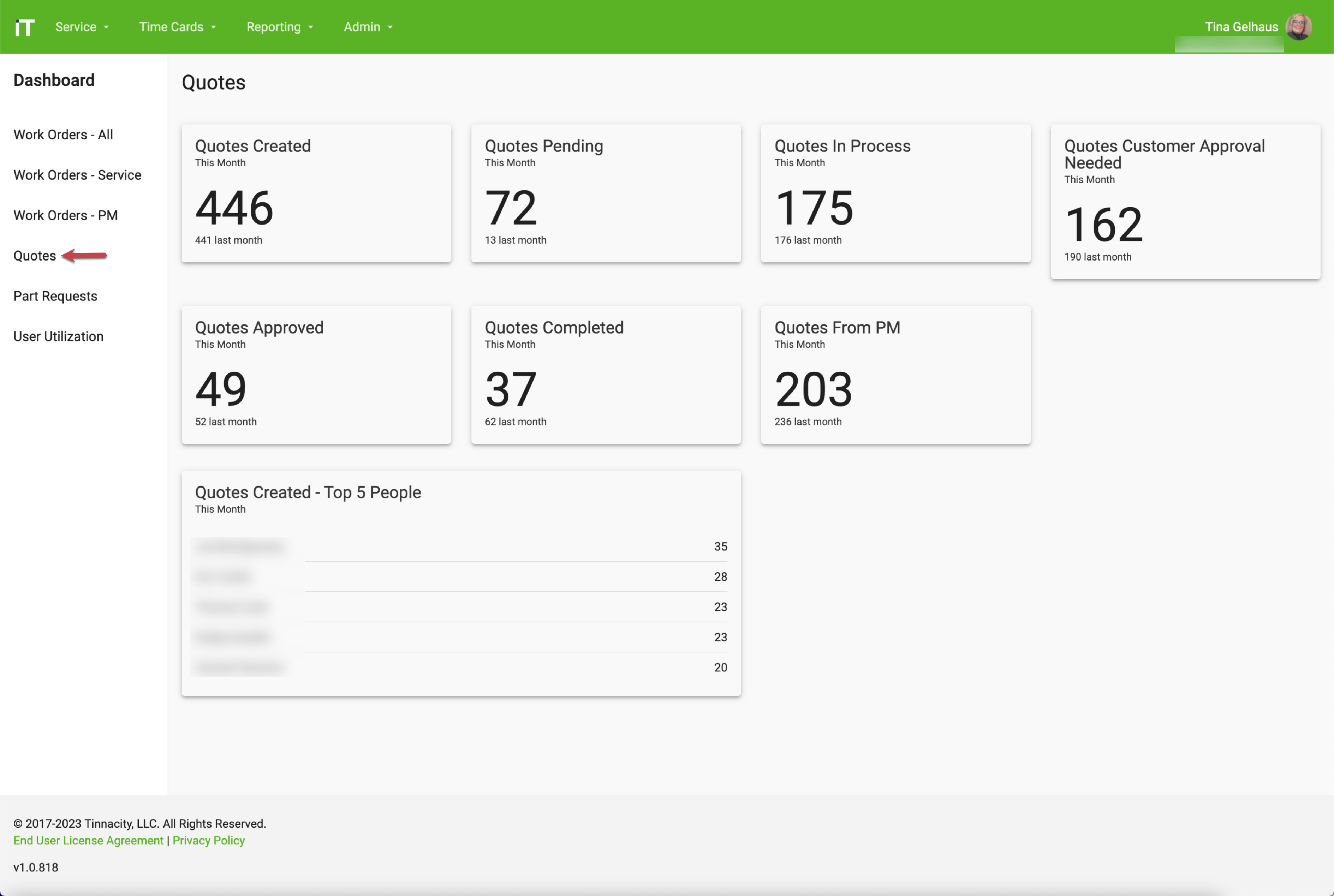 HQ Dashboard Quotes - Tinnacity's Knowledge Base
