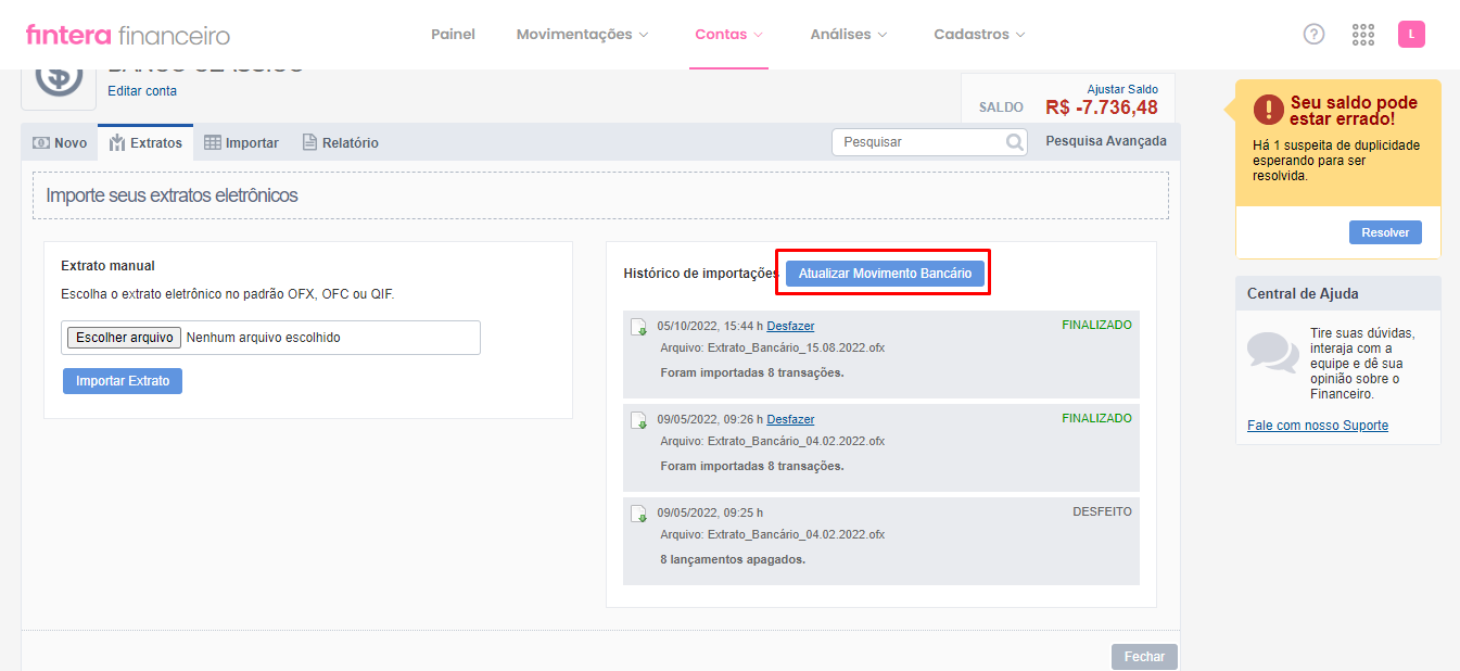 Importar manualmente o extrato bancário .OFX para o Financeiro ...