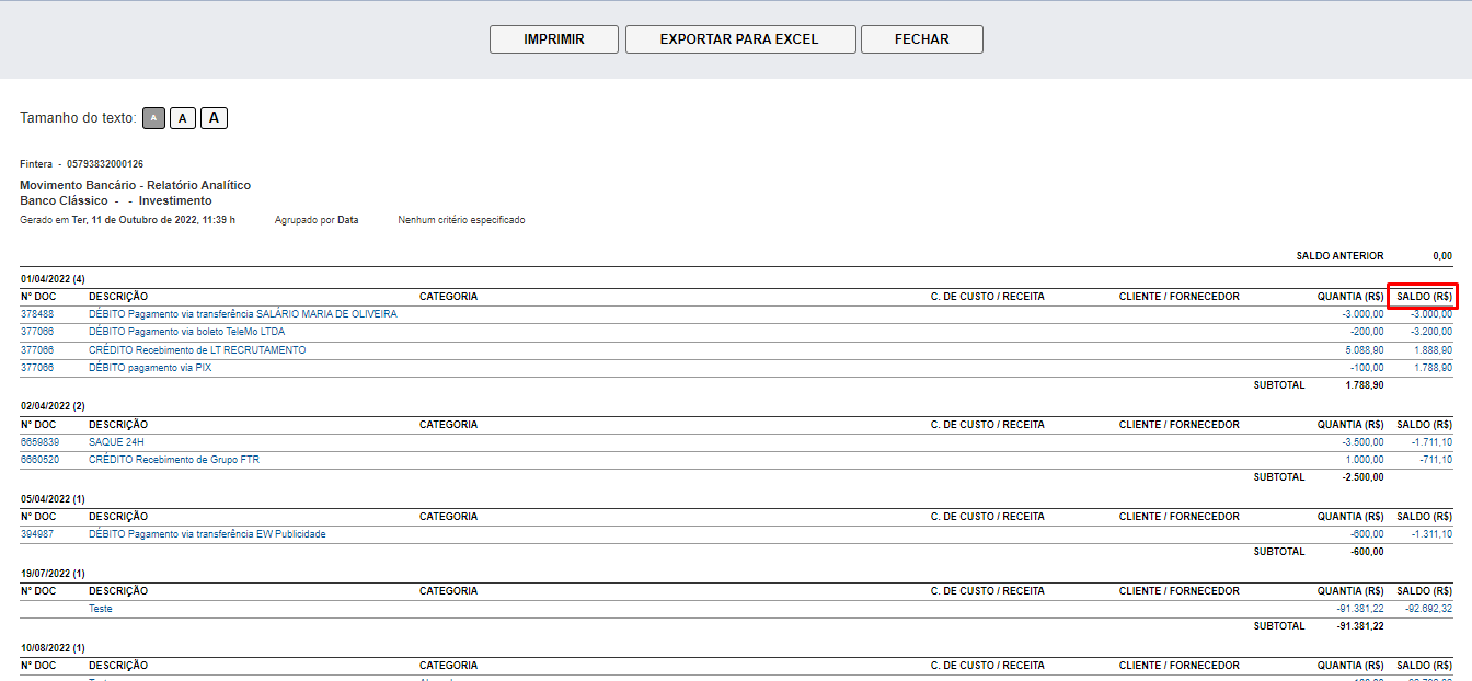 Como verificar se os saldo inicial e final do extrato importado na ...
