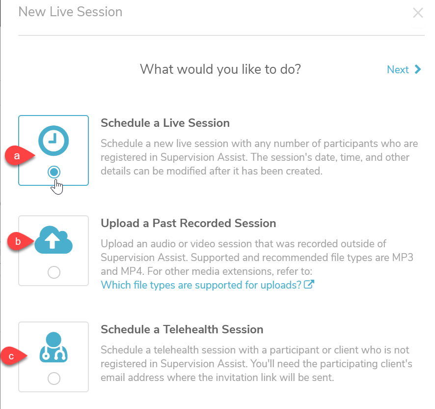 Create a Live Video Session - Supervision Assist