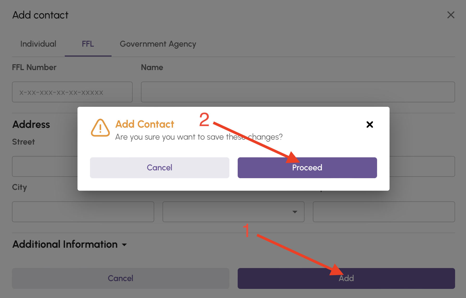 Adding a Contact (Disposition) - FFL Safe