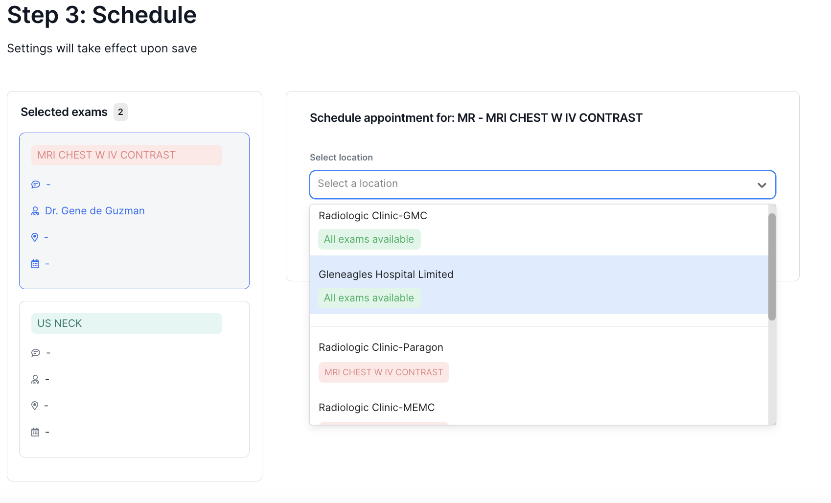 Step 3 : Scheduling Exams – Bot MD Help