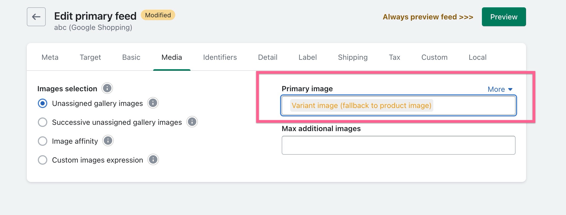 Feed editor - Media - Multiple Google Shopping feeds Knowledge Base