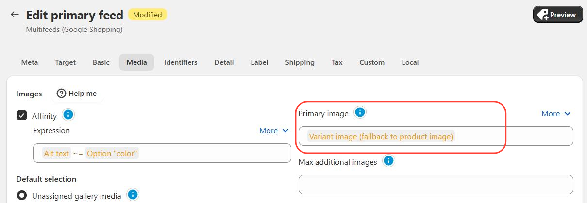Feed editor - Media - Multiple Google Shopping feeds Knowledge Base