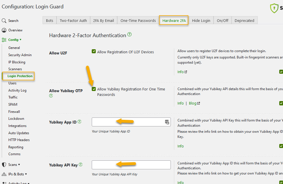 How to use the Yubikey Authentication system - Shield Security for WordPress Knowledge Base