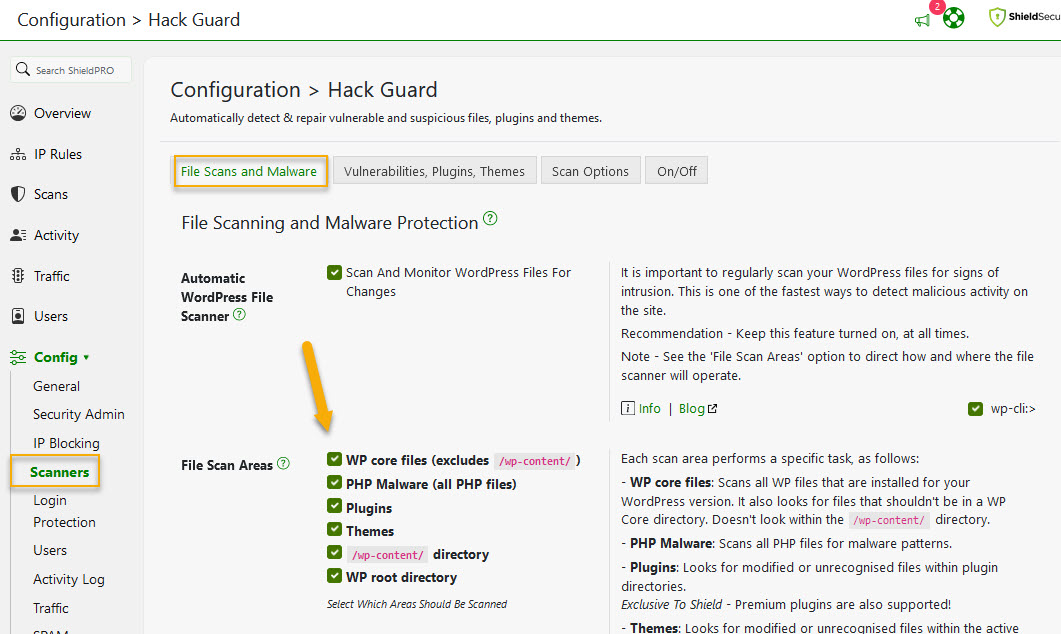 What is the File Scan Areas feature and how to use it? - Shield Security for WordPress Knowledge ...