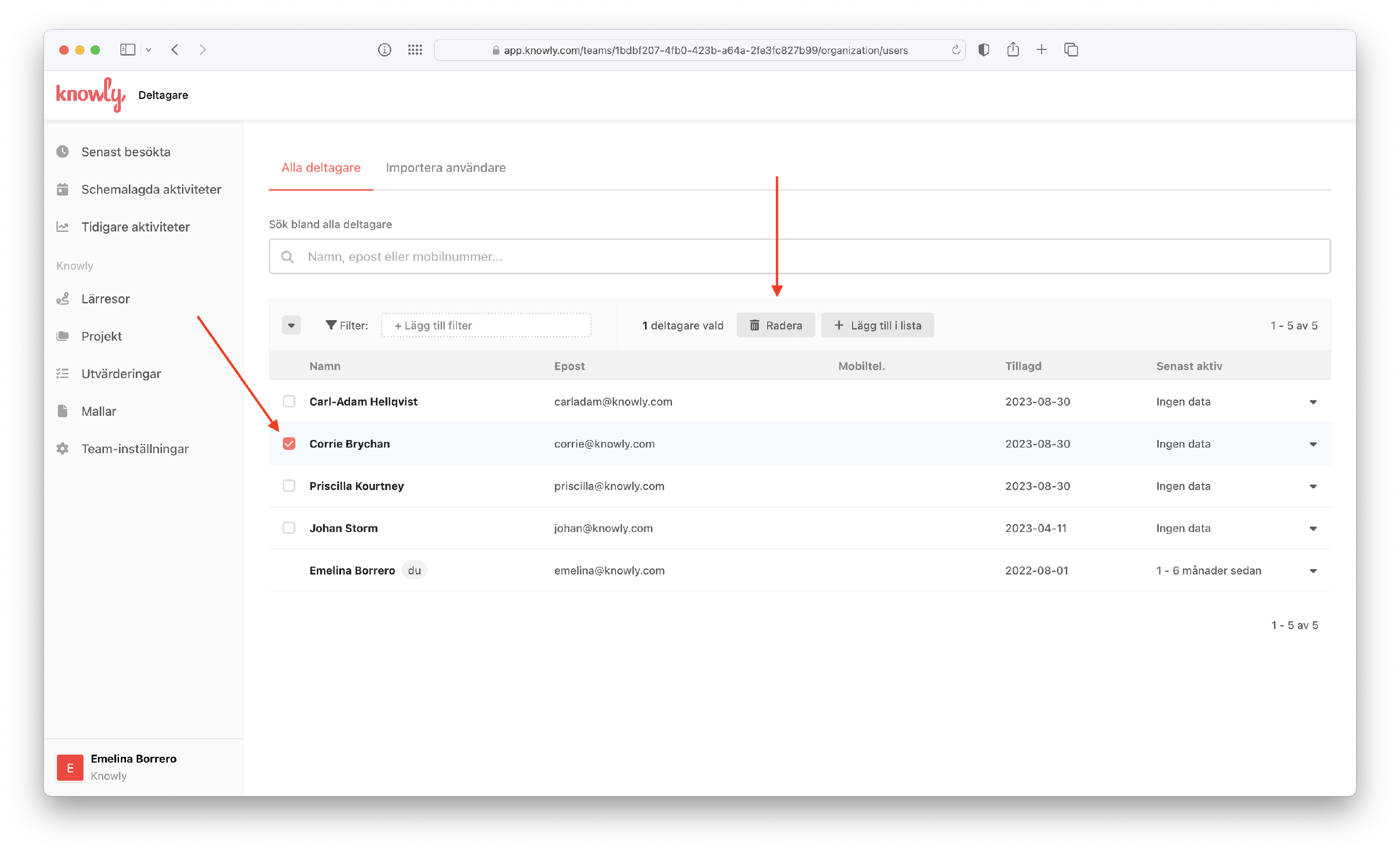 Hur du tar bort en deltagare från Knowly - Knowly