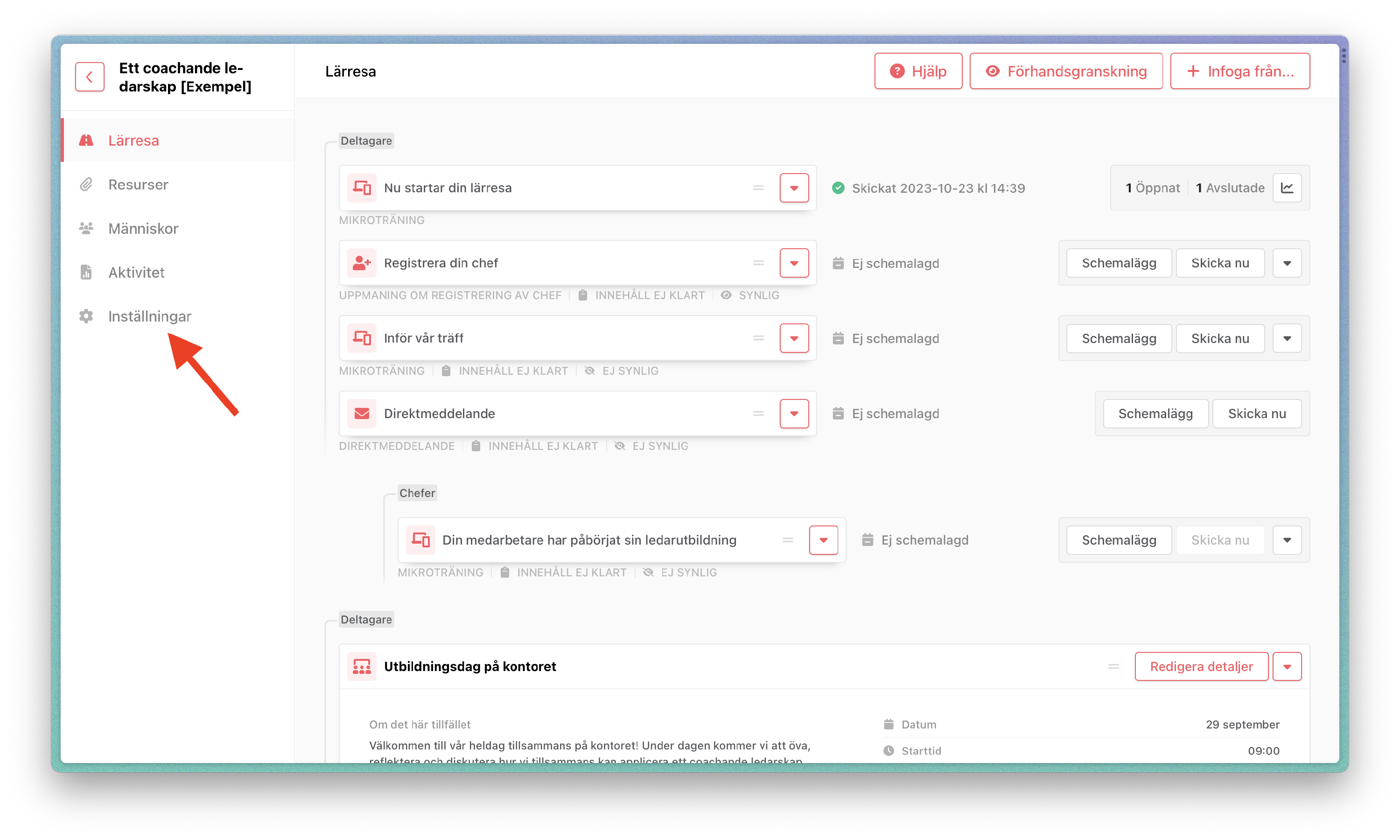 Byta avsändare på notiser i lärresor - Knowly