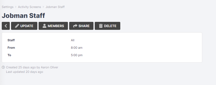 How to create an activity screen - Jobman