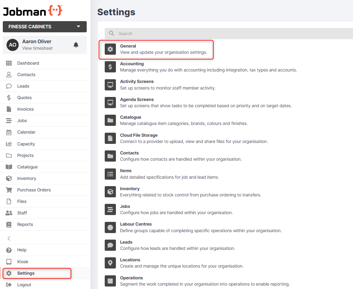 How to use Settings that use your Organisation's location - Jobman