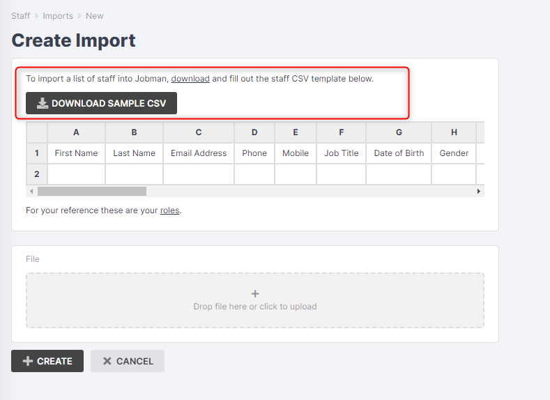 Importing a list of staff members from a spreadsheet - Jobman