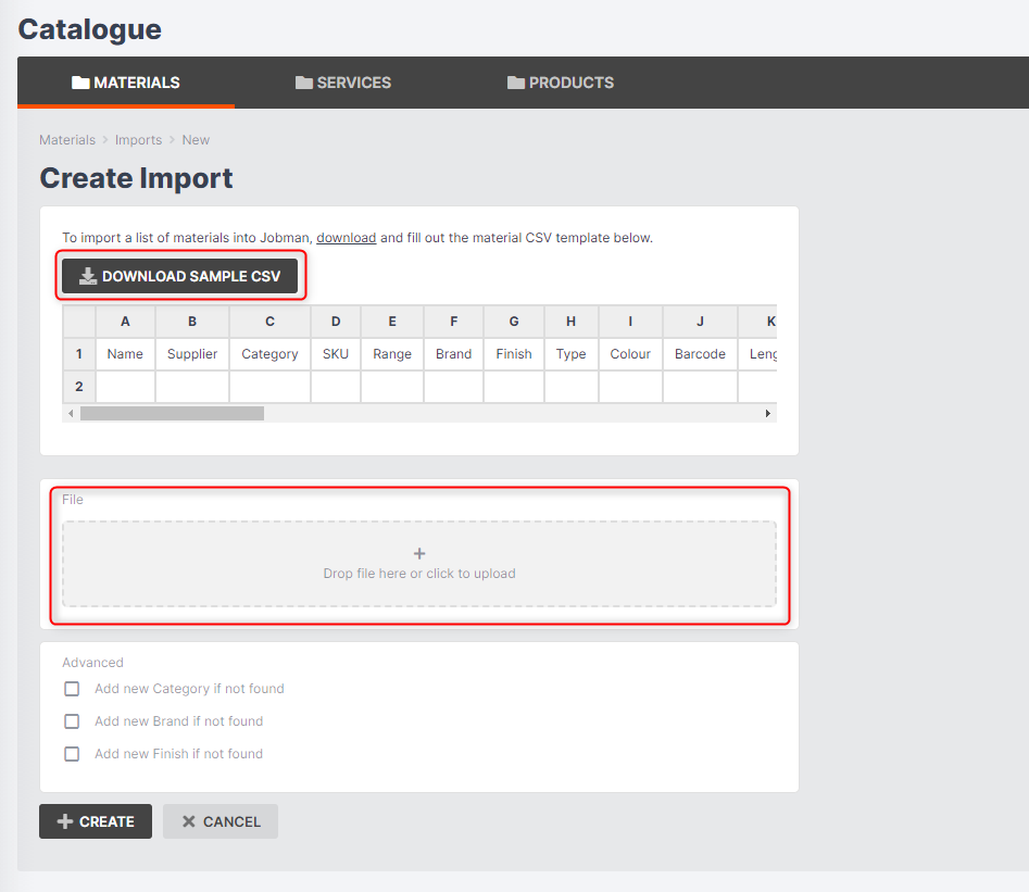 Importing Catalogue Items - Jobman