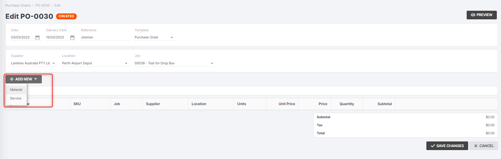Creating your first purchase orders in Jobman - Jobman