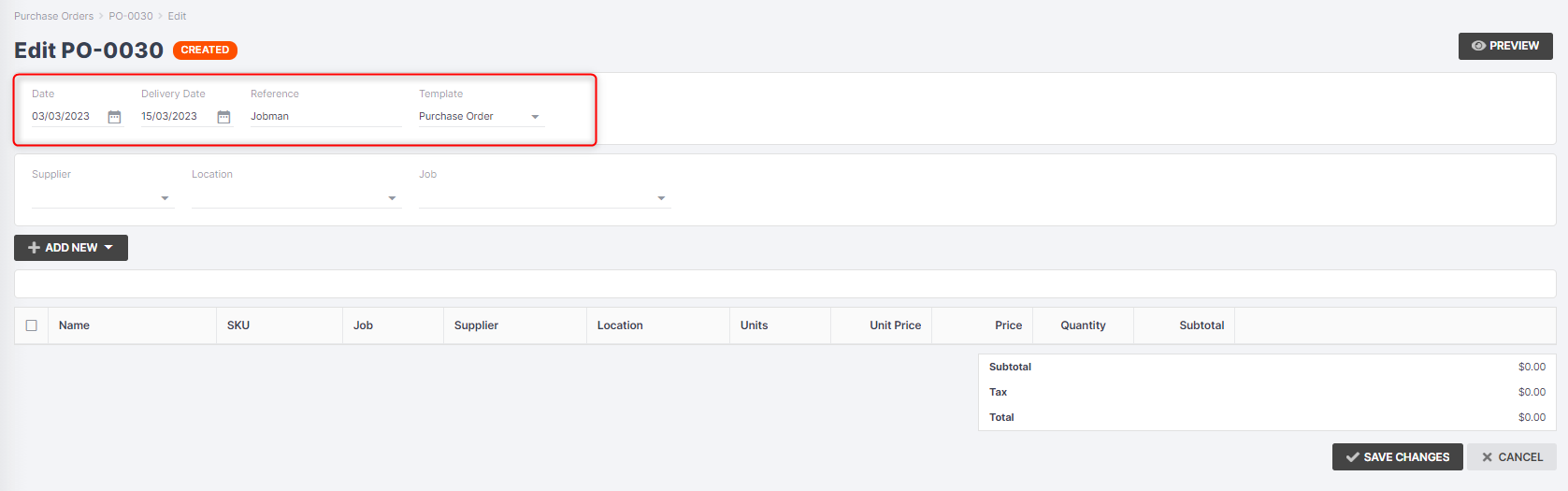 Creating your first purchase orders in Jobman - Jobman