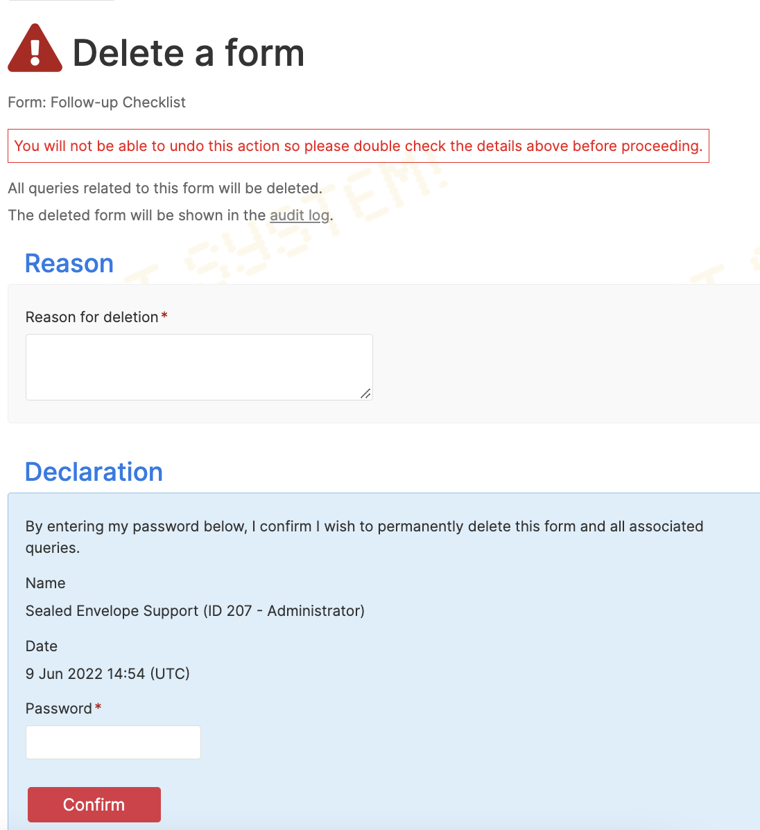 Deleting Forms Sealed Envelope Deleting Forms Sealed Envelope
