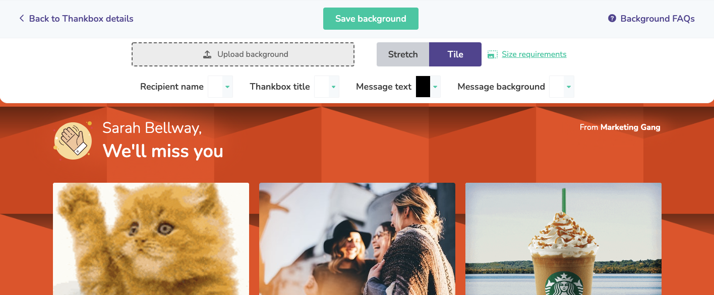 How can I edit the custom background I've created? - Support | Thankbox