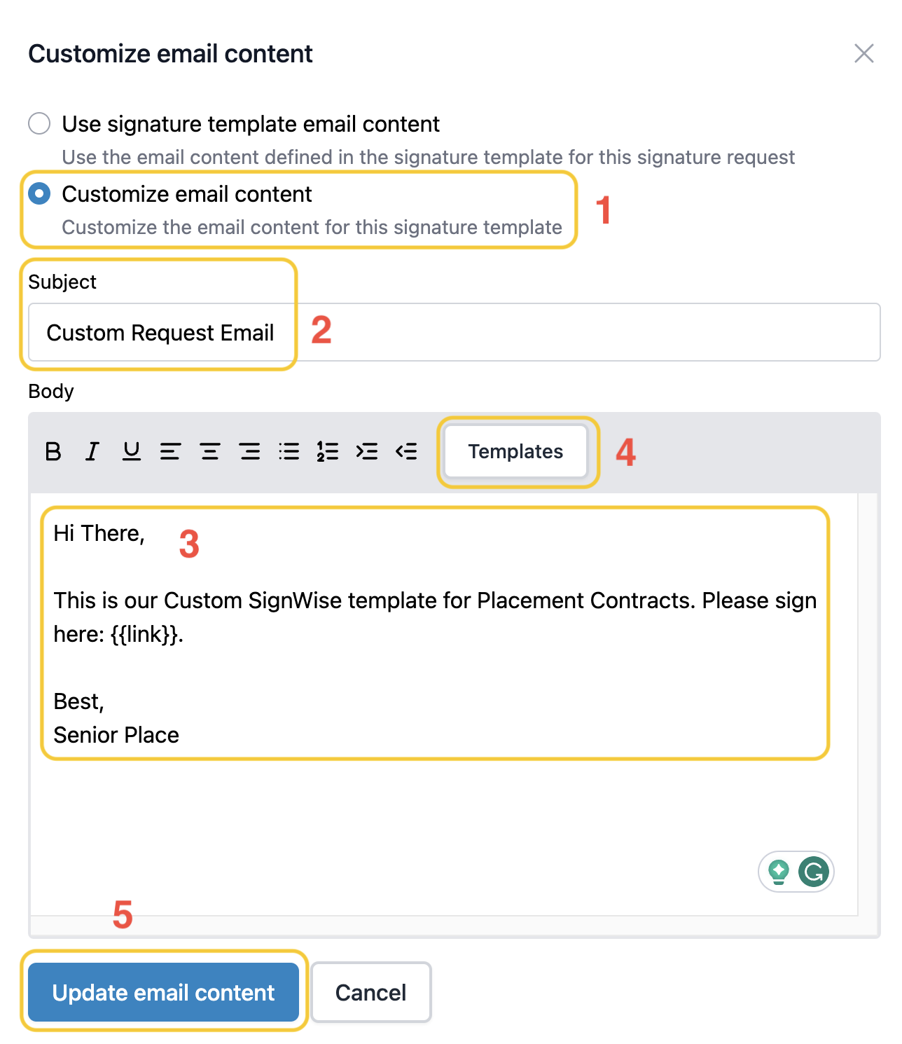 How to Customize SignWise Request Emails - Knowledgebase