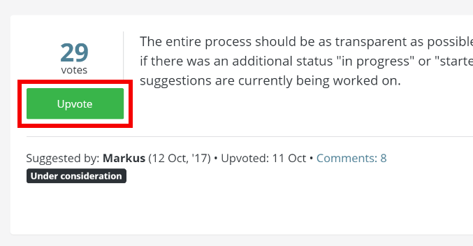 Upvoting a suggestion or adding a comment - Feature Upvote