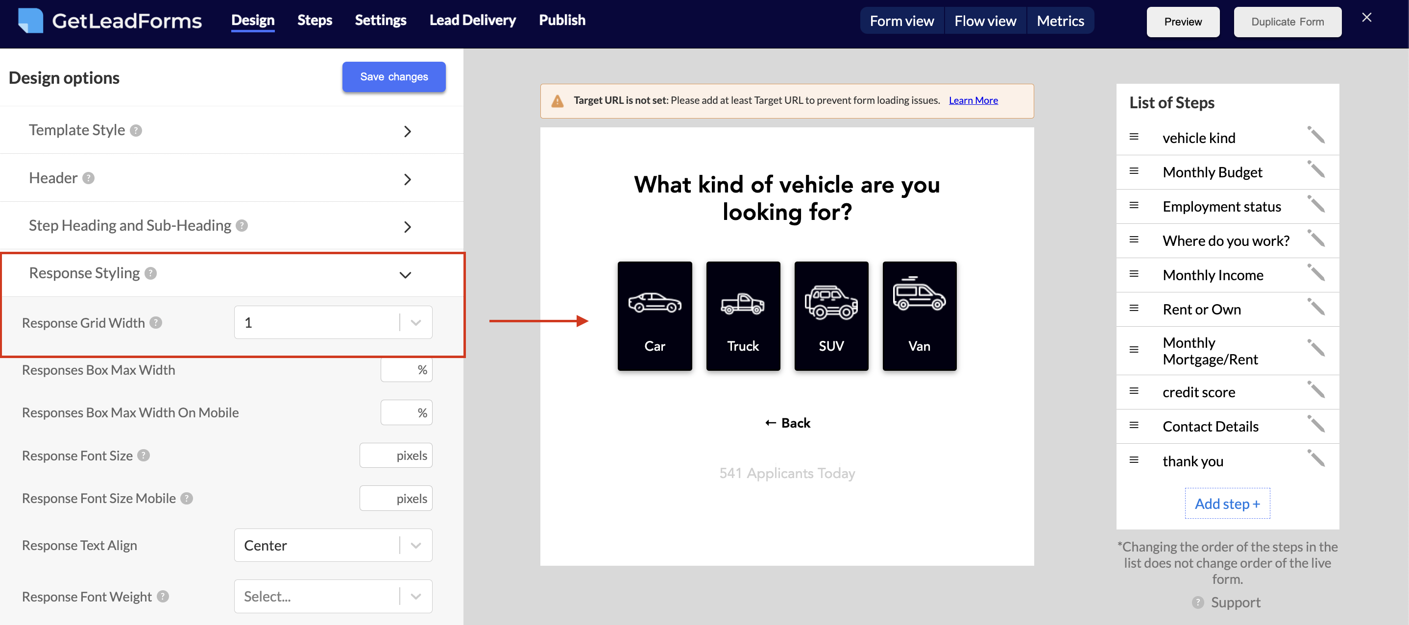 Response Layout and Grid Width - GetLeadForms Knowledge Base