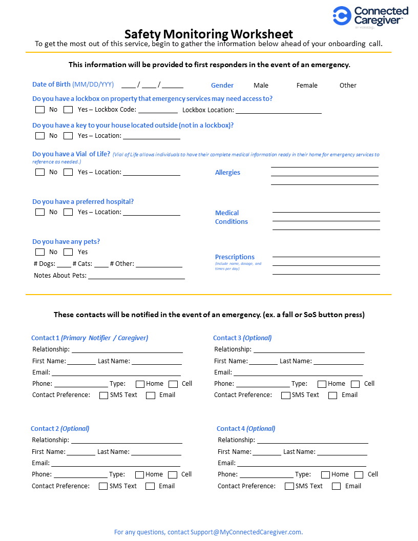 BelleX Safety Monitoring Worksheet - Connected Caregiver Knowledge Base