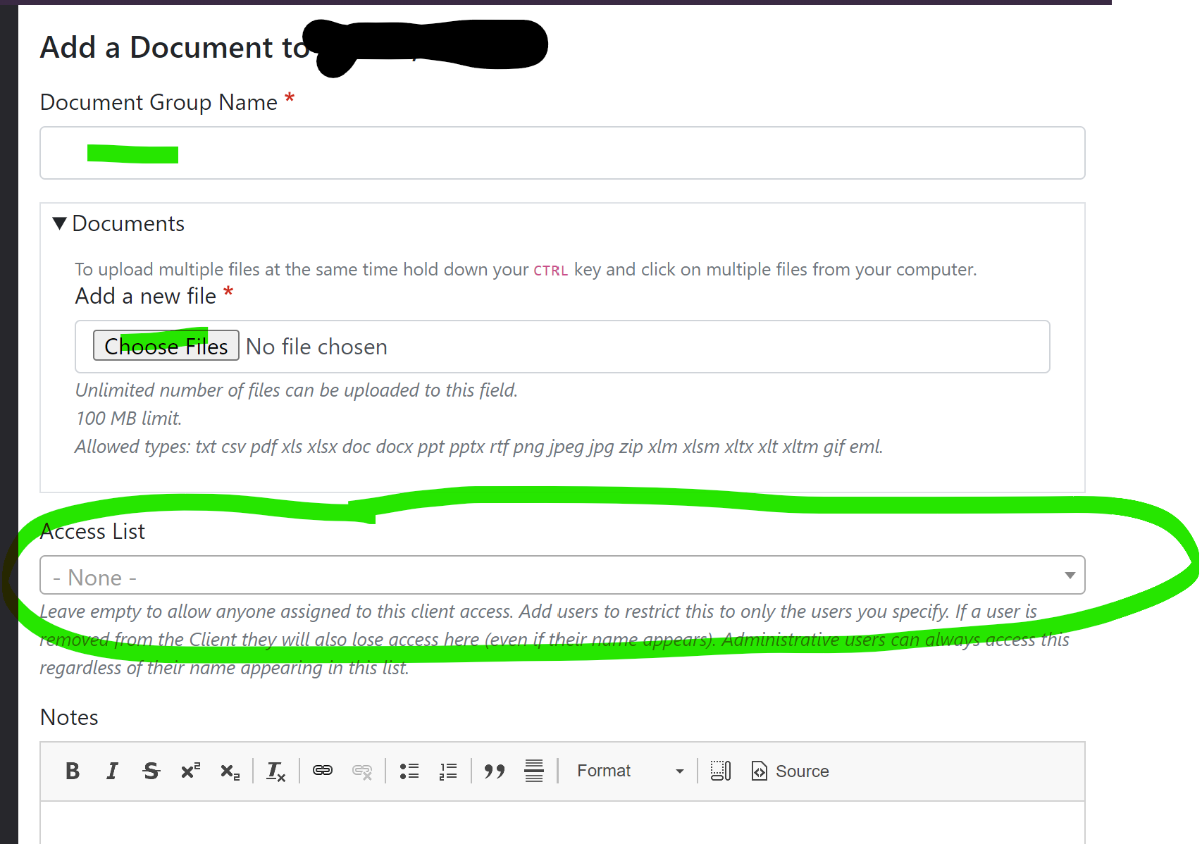 Limit Access to Documents and Reports - Client Management System
