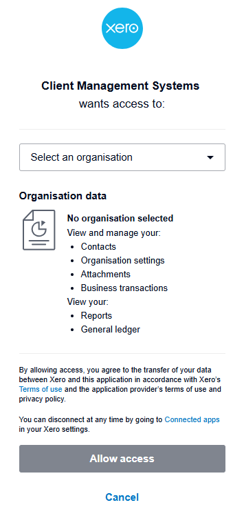 Connect CMS to Xero - Client Management System